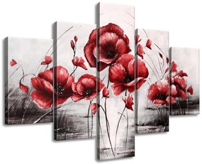 Gario Ručně malovaný obraz Červené Vlčí máky - 5 dílný Rozměry: 150 x 105 cm