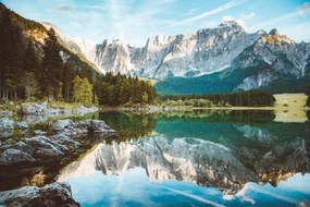 DIMEX | Vliesová fototapeta Lago di Fusine MS-5-3074 | 375 x 250 cm | zelená, modrá, šedá