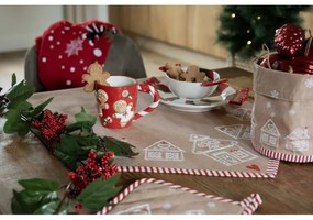 Hnědá kulatá bavlněná utěrka s motivem perníkových domečků Gingerbread Bliss – 80 cm
