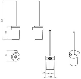 Gedy - Nástěnná WC štětka PIRENEI matná černá/sklo satin