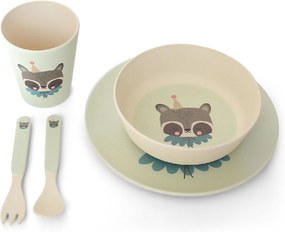 EEF lillemor Bambusové nádobí pro děti Circus Raccoon - set 5 ks, zelená barva, béžová barva