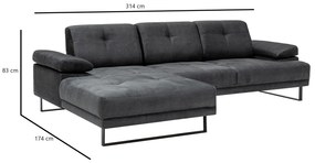 Designová rohová sedačka Vatusia 314 cm antracitová - levá
