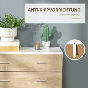 HOMCOM Komoda se 4 šuplíky - Moderní pomocný úložný kabinet do ložnice, chodby nebo obývacího pokoje, 76x35x72 cm, dub a bílá