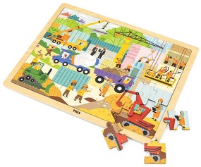 Dřevěné puzzle 48 dílků Viga Stavební stroje