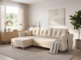 Rozkládací oboustranná sedací souprava do L SILVIANO 230x140 cm, krémová