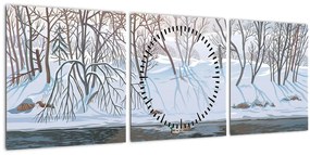 Obraz - Liška v zimní krajině (s hodinami) (90x30 cm)