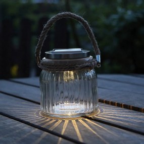 Skleněná solární LED lucerna Star Trading Jamjar, výška 11,5 cm