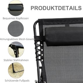 Outsunny Chaise longue skládací lehátko s nastavitelným opěradlem 5 poloh odnímatelná opěrka hlavy boční kapsa textilní potah ocelový rám 185 x 58 x …