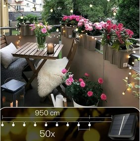 LED Solární dekorační řetěz 50xLED/8 funkcí 500 mAh 9,5 m IP67 teplá bílá