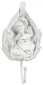 Bílý antik nástěnný háček s andílkem – 8x5x17 cm