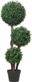 HOMCOM buxusový topiary 100 cm – trojkoulová umělá rostlina s dřevěným kmínkem v květináči, realistická dekorace do obýváku, ložnice, kanceláře i zahr