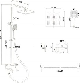 Erga Cube, sprchová souprava s pákovou baterií, vanovou výlevkou a dešťovou hlavicí 25x25cm, chromová, ERG-YKA-BP.CUBE-25-CHR