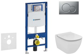Geberit Duofix - Set předstěnové instalace, klozetu a sedátka Ideal Standard Tesi, tlačítka Sigma01, Aquablade, SoftClose, matný chrom 111.300.00.5 NU3