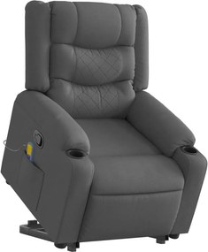 Zvedací masážní polohovací křeslo tmavě šedé textil 3206577