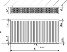Mexen CC33, panelový radiátor 300 x 2200 mm, spodní středové připojení, 2936 W, černá, W6C33-030-220-70