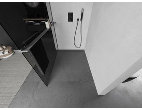 Mexen Kioto+ L, sprchová zástěna Walk-In s poličkou a věšákem 90 x 200 cm, 8mm šedé sklo, grafitový profil, 800-090-123-66-40