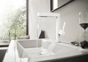 Hansgrohe Finoris, umyvadlová baterie 230, s výpustí Push-Open a výsuvnou sprškou, EcoSmart, bílá matná, 76063700
