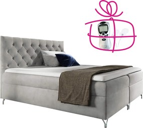Boxspringová postel, 180x200, světle šedá látka Velvet, GULIETTE + dárek