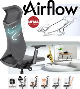Ergonomická kancelářská židle MOSH Airflow 502 – šedá