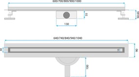 Rea Neox Pro Slim, sprchový odtokový žlab 90cm s otočným sifonem o 360stupňů, měděná matná, REA-G4808