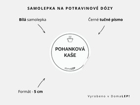 POHANKOVÁ KAŠE - omyvatelná samolepka na dózu, výběr rozměrů Ø 5 cm / 5 x 5 cm / 6 x 8 cm | DomaLEP tvar: OBDÉLNÍK, barva: BÍLÁ - ČERNÉ písmo, velikost: š. 6 cm x v. 8 cm - tučné písmo