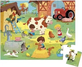 JANOD Puzzle v kufříku Den na farmě / 24 dílků / 50 x 40 cm
