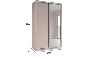 Skříň s posuvnými dveřmi 1400x2200x600 1LTD 1 Zrcadlo Kašmír, profil stříbrný
