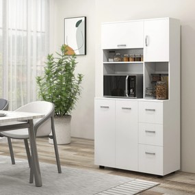 HOMCOM Vysoká Skříň do Kuchyně s 3 Otevřenými Přihrádkami, 4 Dveřmi a 3 Zásuvkami, Kuchyňský Skříňový Kabinet s Nastavitelnými Policemi, Bílá, 89 x 3…