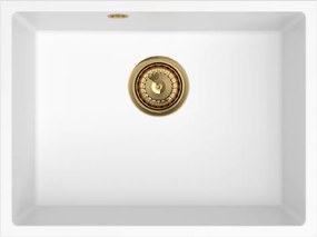 Sink Quality Crypton 60, kuchyňský granitový dřez 535x400x205 mm + zlatý sifon, bílá, SKQ-CRY.W.1KBO.60.XG