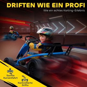 AIYAPLAY 24V elektrické Go-Kart k jízdě a driftování, nylonové pneumatiky, bezpečnostní pás, klakson, hudba pro děti 8-12 let, modré