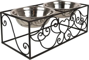 Černé kovové misky pro psa nebo kočku - 34*17*13 cm / 2x500 ml