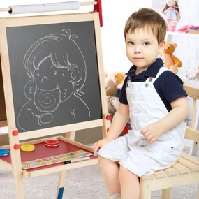 Costway Malířská tabule 3-in-1 pro děti Oboustranná stojací tabule s přírodní