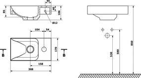 Sapho Sapho, PICCOLINO betonové umyvadlo 30,8x17cm, baterie vpravo, růžová mat, PK30521