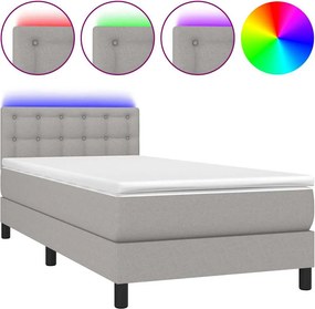 Box spring postel s matrací a LED světle šedá 100x200 cm textil 3133453