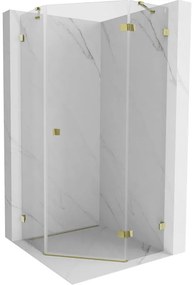 Mexen Lunar, pětiúhelníkový sprchový kout naklápěcí vpravo 80 x 80 cm, 8mm čiré sklo, zlatý profil, 831-080P-080L-50-00-P