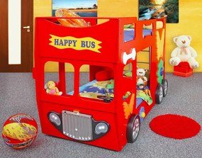 Dětská patrová postel Happy Bus červený 190 x 90 cm