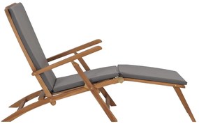 Polohovací židle s poduškou tmavě šedá masivní teakové dřevo - Default Title