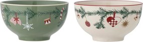 Zelené/krémové misky v sadě 2 ks na polévku s vánočním motivem z kameniny 500 ml Yule – Bloomingville