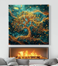 Obraz na plátně - Strom života Zlaté vlnky FeelHappy.cz Velikost obrazu: 60 x 60 cm