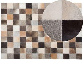 Hnědý kožený patchwork koberec 160x230 cm SOKE Beliani