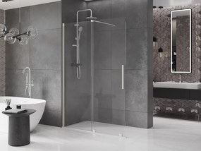 Mexen Velar, sprchová zástěna s posuvnými dveřmi Walk-in 140 x 200 cm, 8mm čiré sklo, broušená ocel, 871-140-000-03-97
