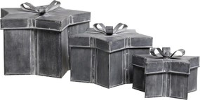 Sada 3ks kovových krabic boxů hvězda se stuhou – 29*29*18/ 24*24*14/ 19*19*10 cm