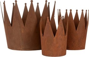 3ks rezavý svícen koruna Brocante rust - Ø 32*25 / Ø 17*21 / Ø 12*17 cm