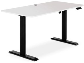AUTRONIC Kancelářský polohovací stůl s elektricky nastavitelnou výší pracovní desky. Bílá deska. Kovové podnoží v černé barvě.