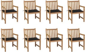 Zahradní židle 8 ks černé podušky masivní teak 3073065