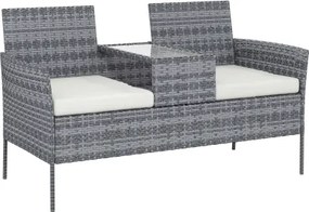 Outsunny Zahradní lavice z pletené pryskyřice 2 místa s stolem a polštářem - 135 x 64 x 81 cm - pro balkón a terasu, černá