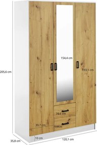 Skříň se zrcadlem 3d2s bílá / dub artisan Kami