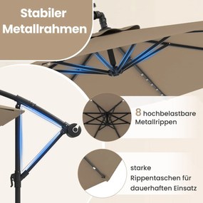 Costway Konzolový deštník Ø350 cm s 40 solárními LED světly a pytli s – hnědý