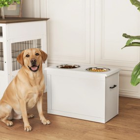 PawHut miska na krmivo pro psy s úložným prostorem 2 nerezové misky 60x30x41cm v bílé barvě pro psy
