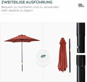 Slunečník Ø196 cm, šestihranný balkonový slunečník na pláž, balkon, zahrada, vínově červený